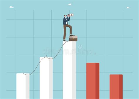 Man Looks Through Binoculars At Top Of Graph Stock Vector