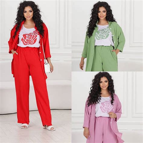 Жіночий брючний костюм великого розміру трійка розміри 50 60 Id 1904402429 цена 1140