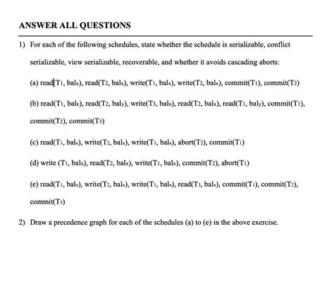 Solved 1 For Each Of The Following Schedules State Whether