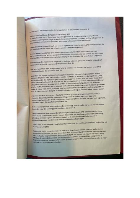 Notities Over Hoofdstuk 8 Processability Theory PT Studeersnel