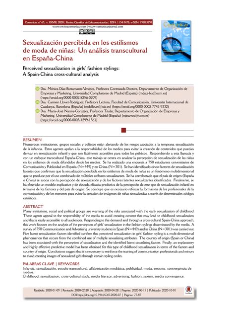 Pdf Perceived Sexualization In Girls Fashion Stylings A Spain China