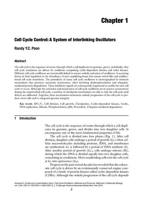 Cell Cycle Control A System Of Interlinking Oscillators 3 Amanda S Coutts And Louise Weston