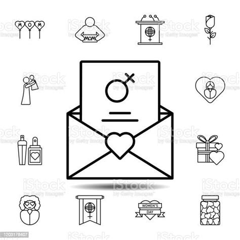 여성의 날 편지 성별 심장 아이콘 간단한 얇은 라인 여성의 날의 개요 벡터 요소 Ui 및 Ux 웹 사이트 또는 모바일 응용 프로그램에 대한 설정 8 3 월 아이콘