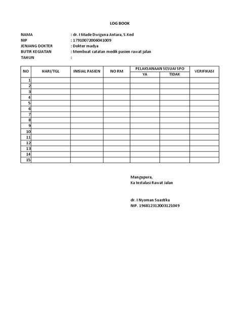 Format Log Book Pdf