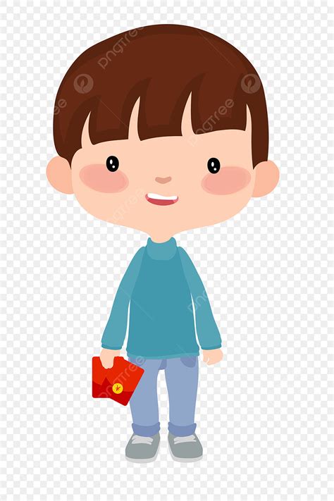 행복 한 아이 행복 한 아이 귀여운 아이 빨간 봉투를 들고 어린 소년 소년 클립 아트 캐릭터 새해 Png 일러스트 및