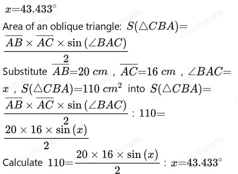 Solved The Area Of Triangle Abc Is 110cm 2 Find The Size Of Angle X Giving Your Answer To 3