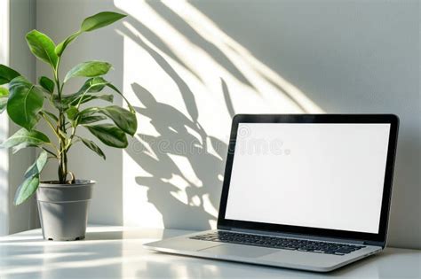 Minimalistic Workspace With A Blank Computer Screen Stock Image Image Of Interior Empty