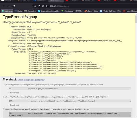 i need help creating new users using django i am getting user got unexpected keyword