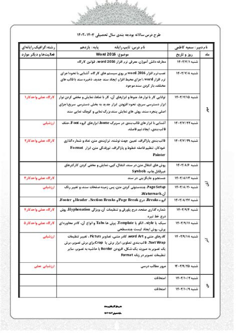 طرح درس و بودجه بندی سالانه کتاب تایپ رایانه ای گاما