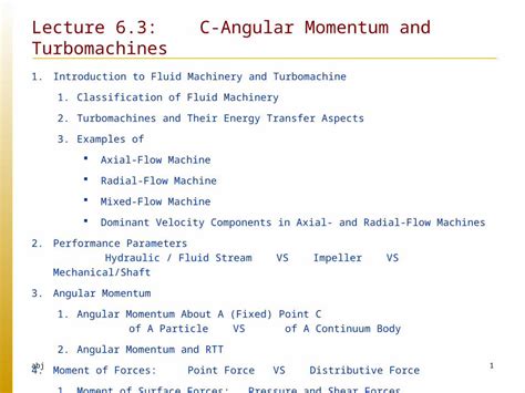 Ppt Abj1 Lecture 63 C Angular Momentum And Turbomachines 1