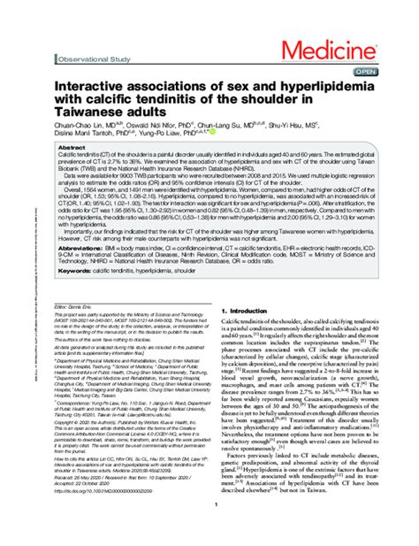 Pdf Interactive Associations Of Sex And Hyperlipidemia With Calcific Tendinitis Of The