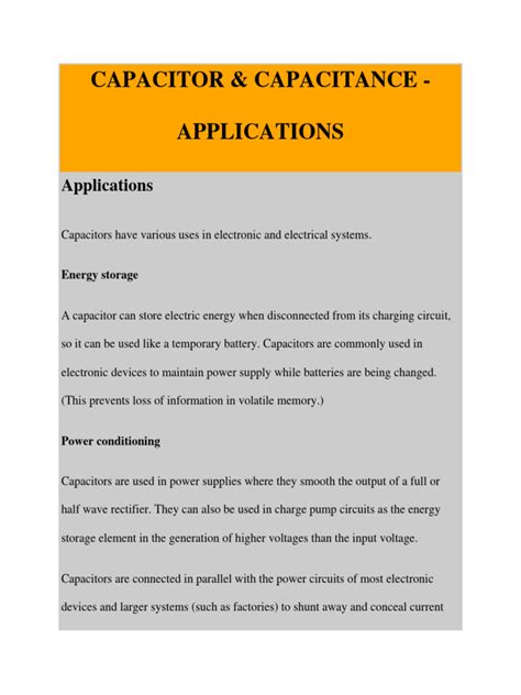 Capacitor And Capacitance Applications Download Free Pdf Capacitor Electric Power