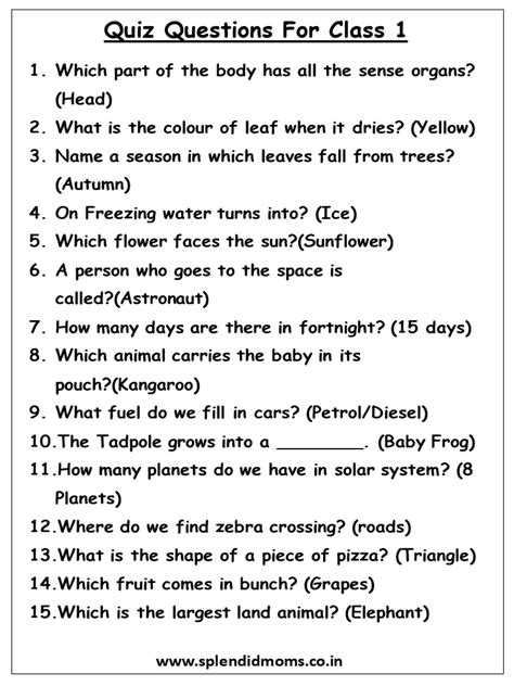 Quiz Questions Class 1 Part1 Pdf Butterfly Lion