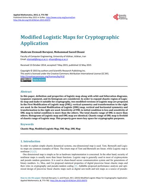 Pdf Modified Logistic Maps For Cryptographic Application