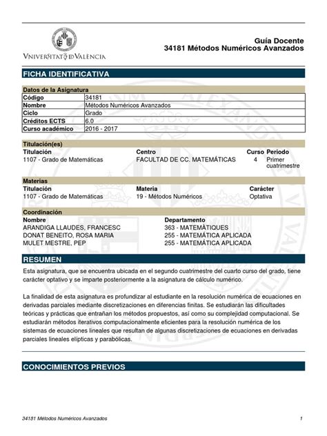 Métodos Numéricos Avanzados Pdf Análisis Numérico Algoritmos