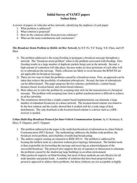 Survey Of Vanet Papers Pdf Wireless Ad Hoc Network Computer Network