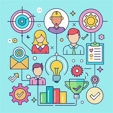 business workflow with interconnected elements including goals teamwork