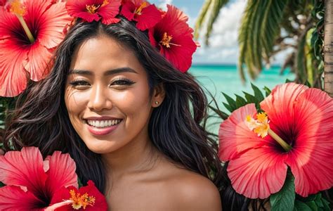 Premium Ai Image Portrait Of A Beautiful Young Hawaiian Woman Smiling