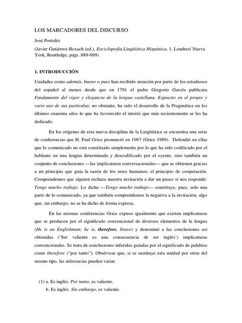 Los Marcadores Del Discurso 2016 Pdf Verbo Palabra