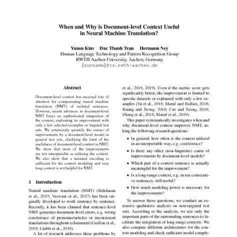 When And Why Is Document Level Context Useful In Neural Machine Translation Acl Anthology