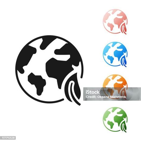검은 지구 지구 지구와 흰색 배경에 고립 된 잎 아이콘 세계 또는 지구 기호입니다 기하학적 모양입니다 환경 개념 다채로운 아이콘을 설정합니다 벡터 일러스트레이션 0명에 대한