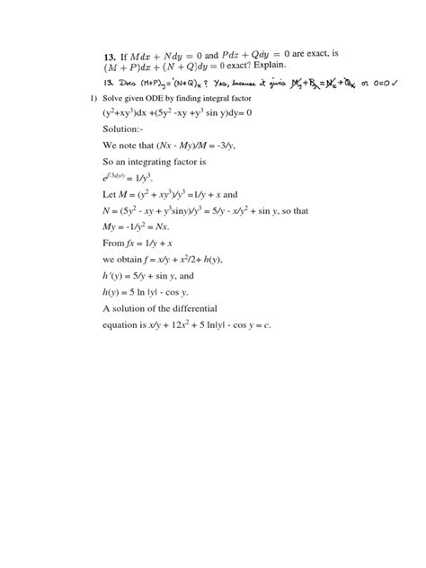 Solve Given Ode By Finding Integral Factor Pdf