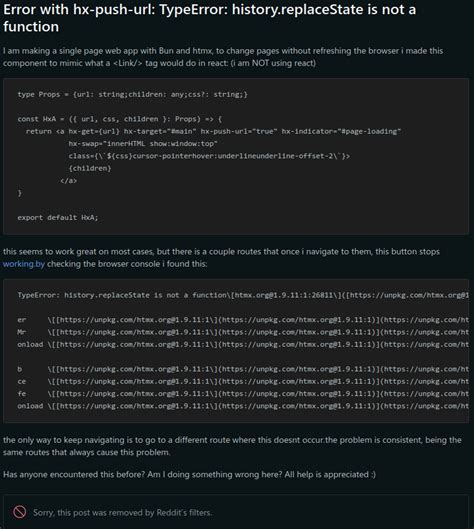Error With Hx Push Url Typeerror Historyreplacestate Is Not A