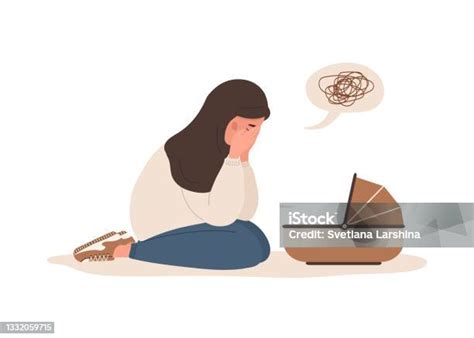 산후 우울증 아랍 피곤한 여자는 신생아에 기대어 손으로 얼굴을 덮습니다 젊은 어머니는 심리적 도움이 필요합니다 기분 장애 플랫 만화 스타일의 벡터 일러스트레이션 침대에 대한