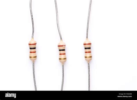 Three Electrical Resistors Isolated On A White Background Electric Circuit Component Stock