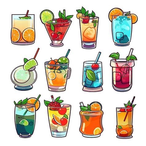 Premium Ai Image Multiple Cute Cocktail Themed Vector Stickers