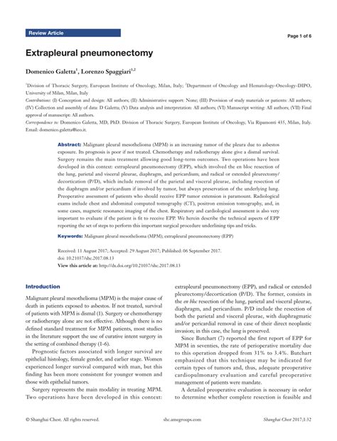 Pdf Extrapleural Pneumonectomy