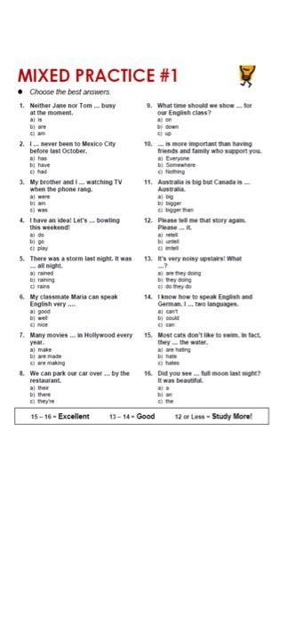 Solved MIXED PRACTICE 1 Choose The Best Answers 1 Chegg Com