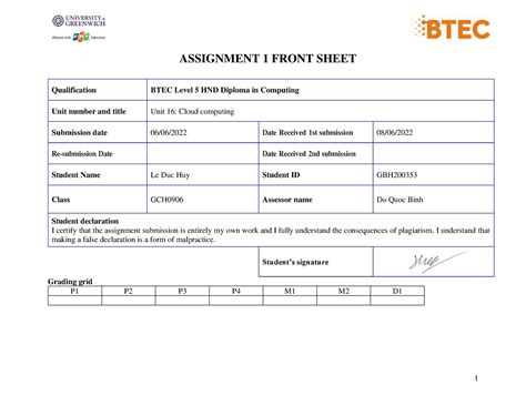 asm 1 cloud computing le duc huy gbh2003 53 assignment 1 front sheet qualification btec