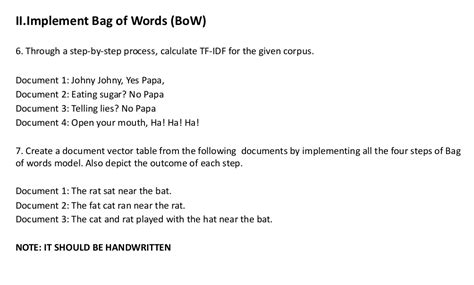 Iiimplement Bag Of Words Bow Through A Step By Step Process Calculate