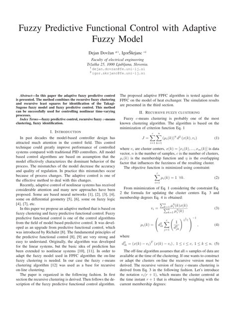 Pdf Fuzzy Predictive Functional Control With Adaptive Fuzzy Model