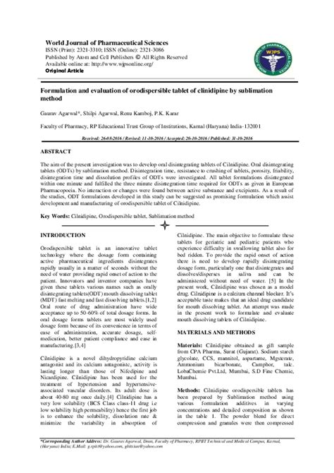 Pdf Formulation And Evaluation Of Orodispersible Tablet Of