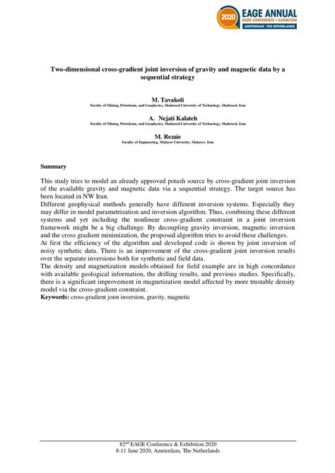 Pdf Two Dimensional Cross Gradient Joint Inversion Of Gravity And Magnetic Data By A