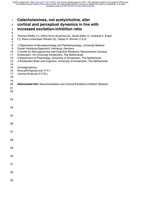 Pdf Catecholamines Alter The Intrinsic Variability Of Cortical Population Activity And Perception