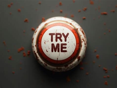 Big Red Try Me Button Invites Pushing On Gray Background Stock