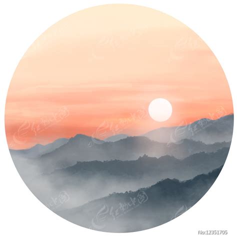 手绘圆形风景插画图片下载 红动中国