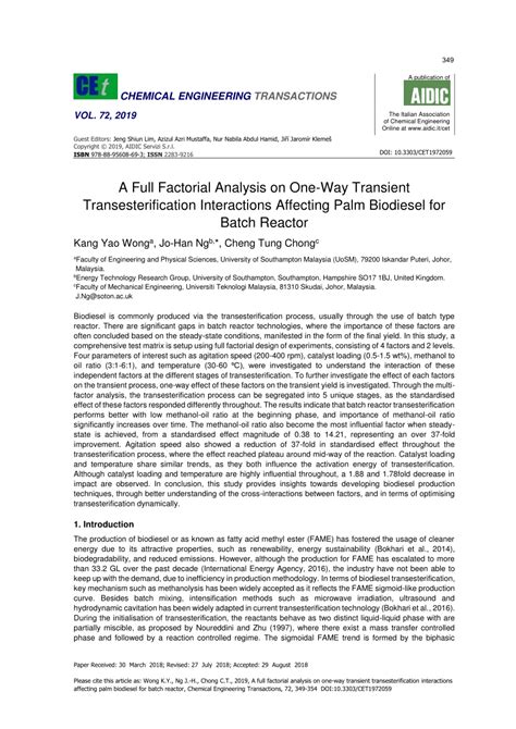 Pdf A Full Factorial Analysis On One Way Transient Transesterification Interactions Affecting