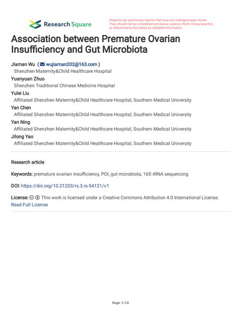Pdf Association Between Premature Ovarian Insufficiency And Gut Microbiota
