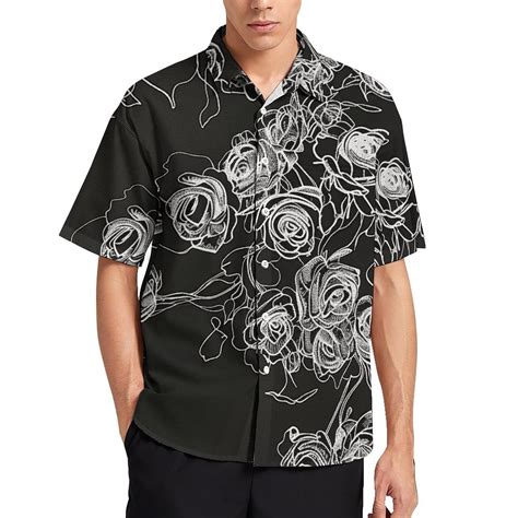 Black And White Ink Flower Mens Shirts Short Sleeve Casual Shirts Button Down Shirt For Men
