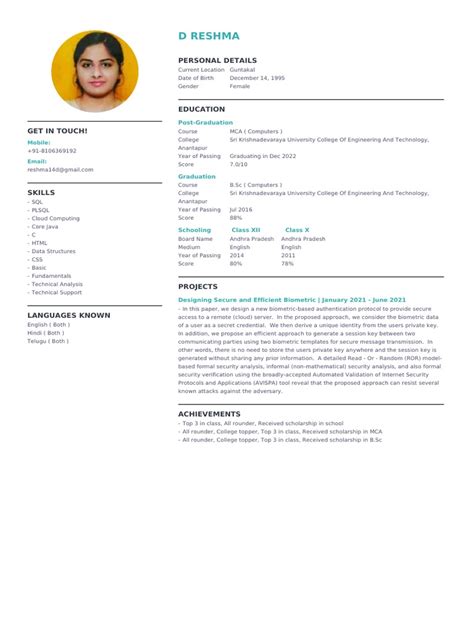 D Reshma Resume Download Free Pdf Security Computer Security