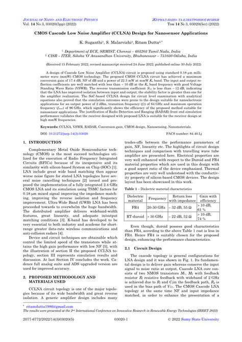 Pdf Cmos Cascode Low Noise Amplifier Cclna Design For Nanosensor
