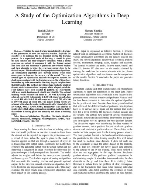 A Study Of The Optimization Algorithms In Deep Learning Pdf