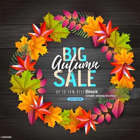 가을 큰 판매 타이포그래피 포스터와 단풍 화환 자연 개념 10월에 대한 스톡 벡터 아트 및 기타 이미지 10월 9월 가을 Istock