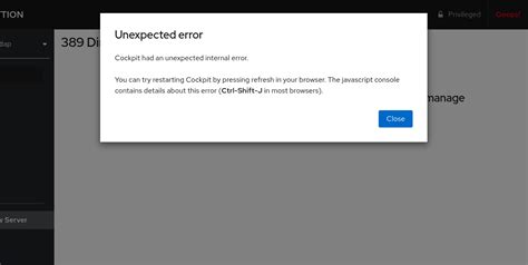 Cockpit Had An Unexpected Internal Error Cockpit 389 Ds Fedora