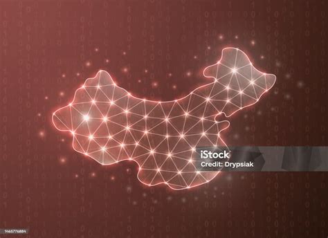 이진 코드 배경이 있는 중국 다각형 기호입니다 중국 지도 개념 디자인 그림입니다 국가 지도 낮은 폴리 기호 0명에 대한 스톡