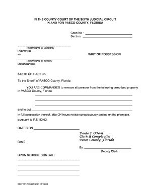 Florida Writ Of Possession Fill Out Sign And Share Online Pdffiller